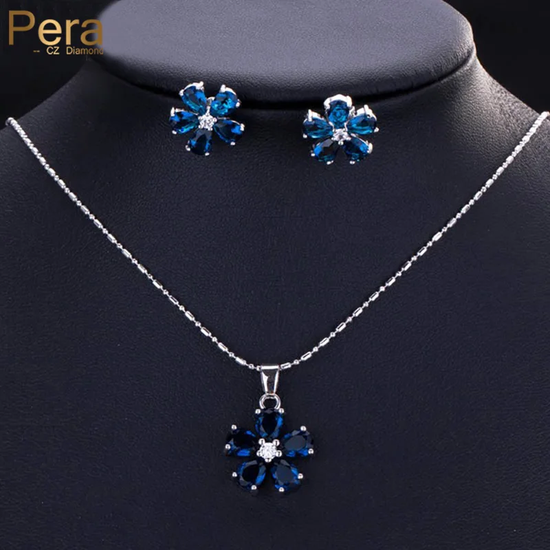 Blue Necklace Earring Sets | Blue Stone Zircon Jewelry Set | Colour ...