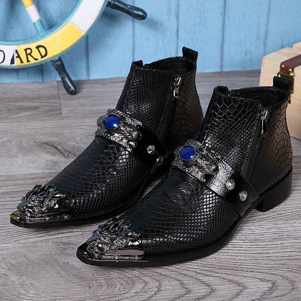Autumn Man Wedding boots Metal Tip zipper Genuine leather Chelsea boots ...