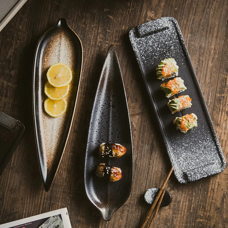 Japanese-style-leaf-sushi-plate-ceramic-creative-rectangular-dish ...