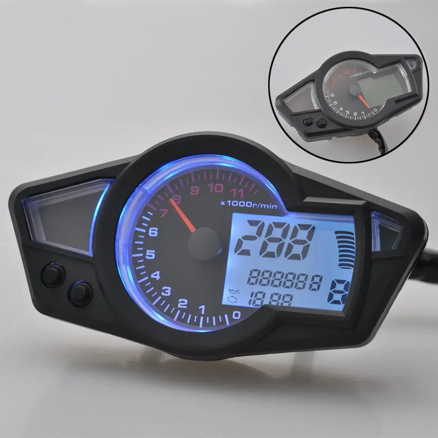 Universal Motorcycle Odometer LCD Gauge Digital Speedometer Tachometer ...