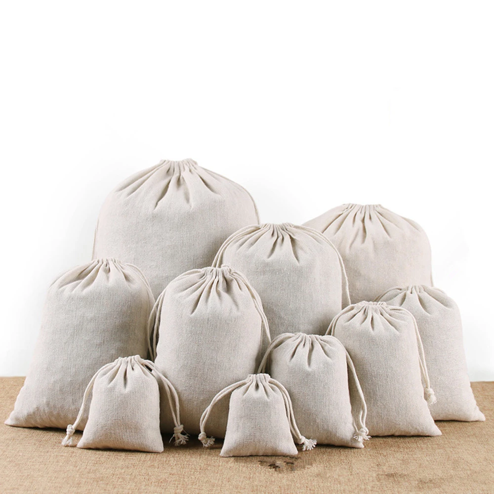 50Pcs Cotton Linen Bag Drawstring Bag White Cloth Bag Jewelry Storage ...