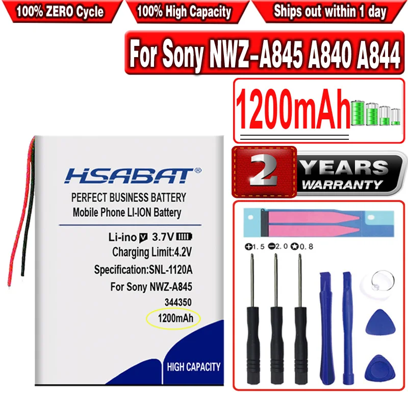 HSABAT 1200mAh Battery for Sony NWZ A845 A840 A844 E453 E463 NW A728 ...