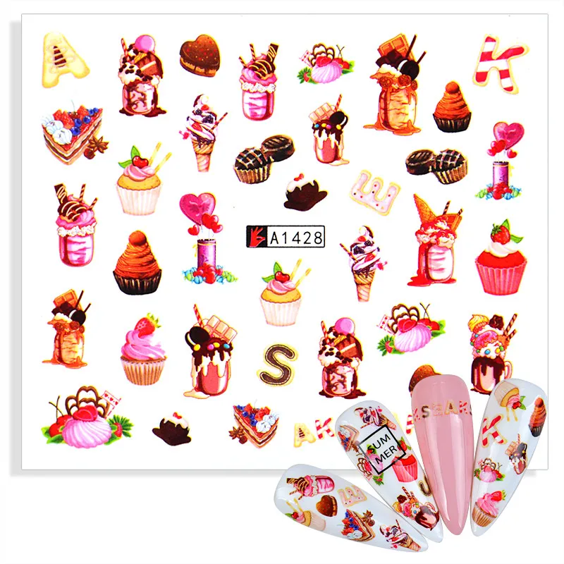 1 Sheet Summer Design Nail Art Water Decals Cake Candy Snacks Single ...