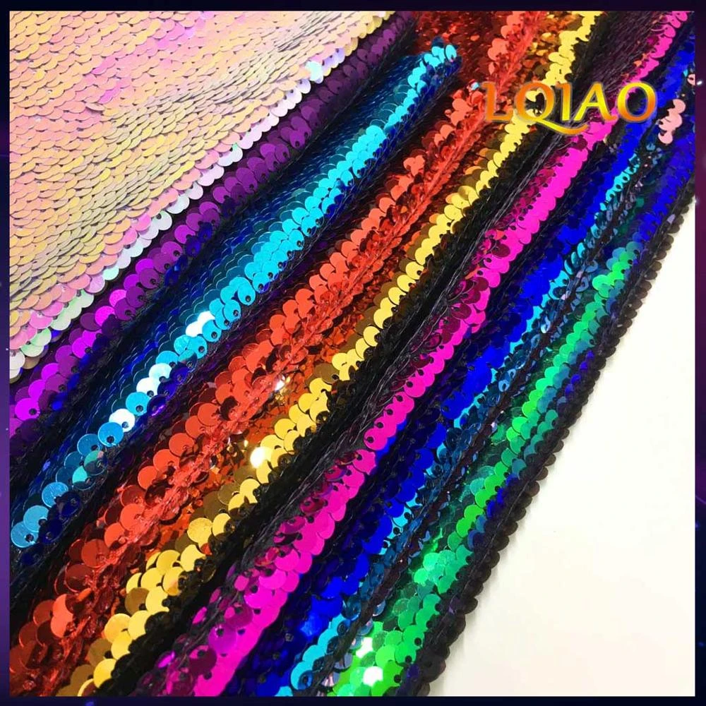 125cmx20cm Reversible Mermaid Fish Scale Sequin Fabric Green/black/gold ...