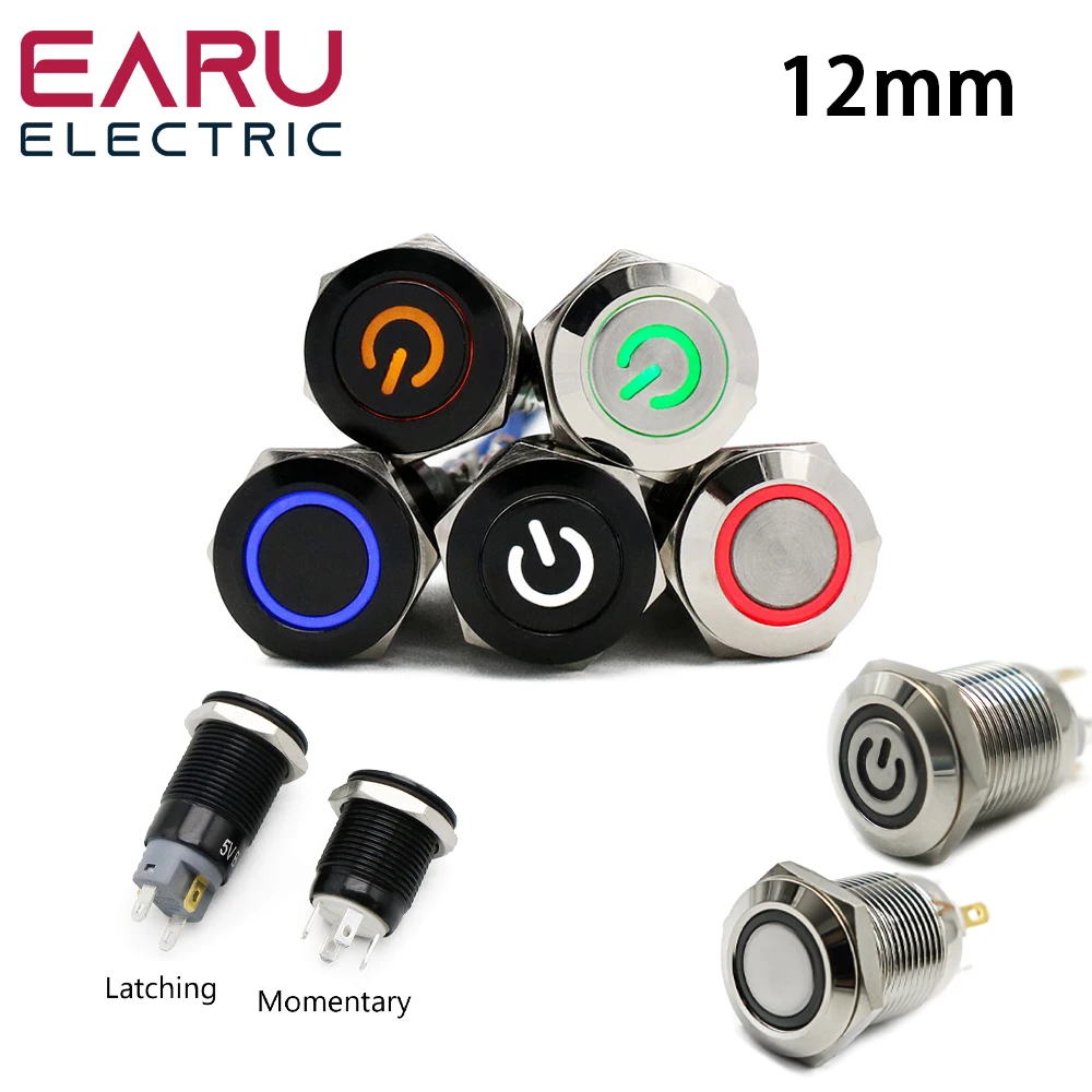 12mm-5V-12V-24V-220V-Waterproof-Metal-Push-Button-Switch-LED-Light ...