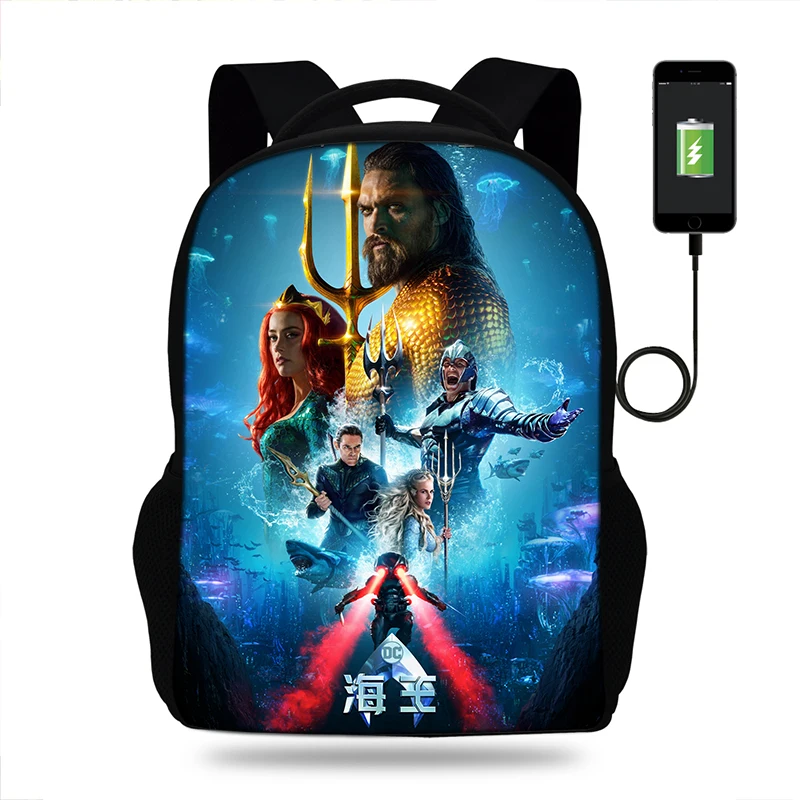 17inch-Aquaman-Movie-Backpack-Mens-Women-USB-Port-Backpacks-For ...