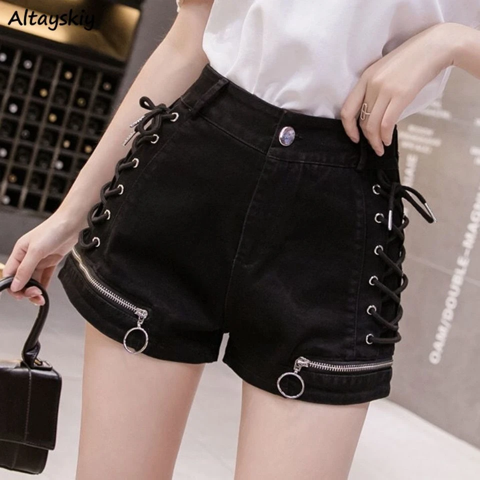 Women Designer Shorts Bandage Zipper Sexy Hot Girls Club-wear Harajuku ...