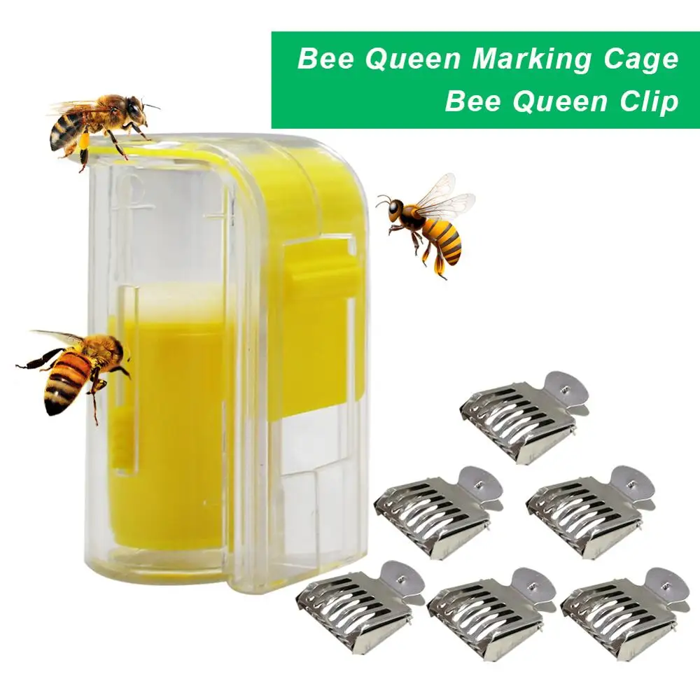 Bee Queen Marking Catcher Beekeeping Cage And 6 Pcs Stainless Steel Bee Clips Marker Bottle ...