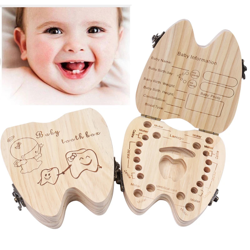 Wood Baby Tooth Box Organizer Milk Teeth Storage Collect Umbilica Save ...