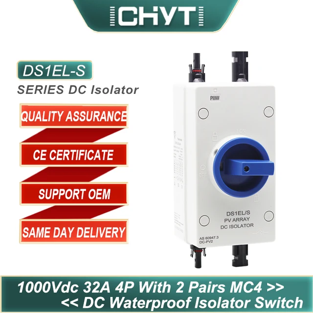 Chyt Ds1El-S 4P Pv Dc 1000V 32A Ip66 Vízálló Napenergia-Forgó Fogantyú Izolátor Forgó Kapcsoló ...