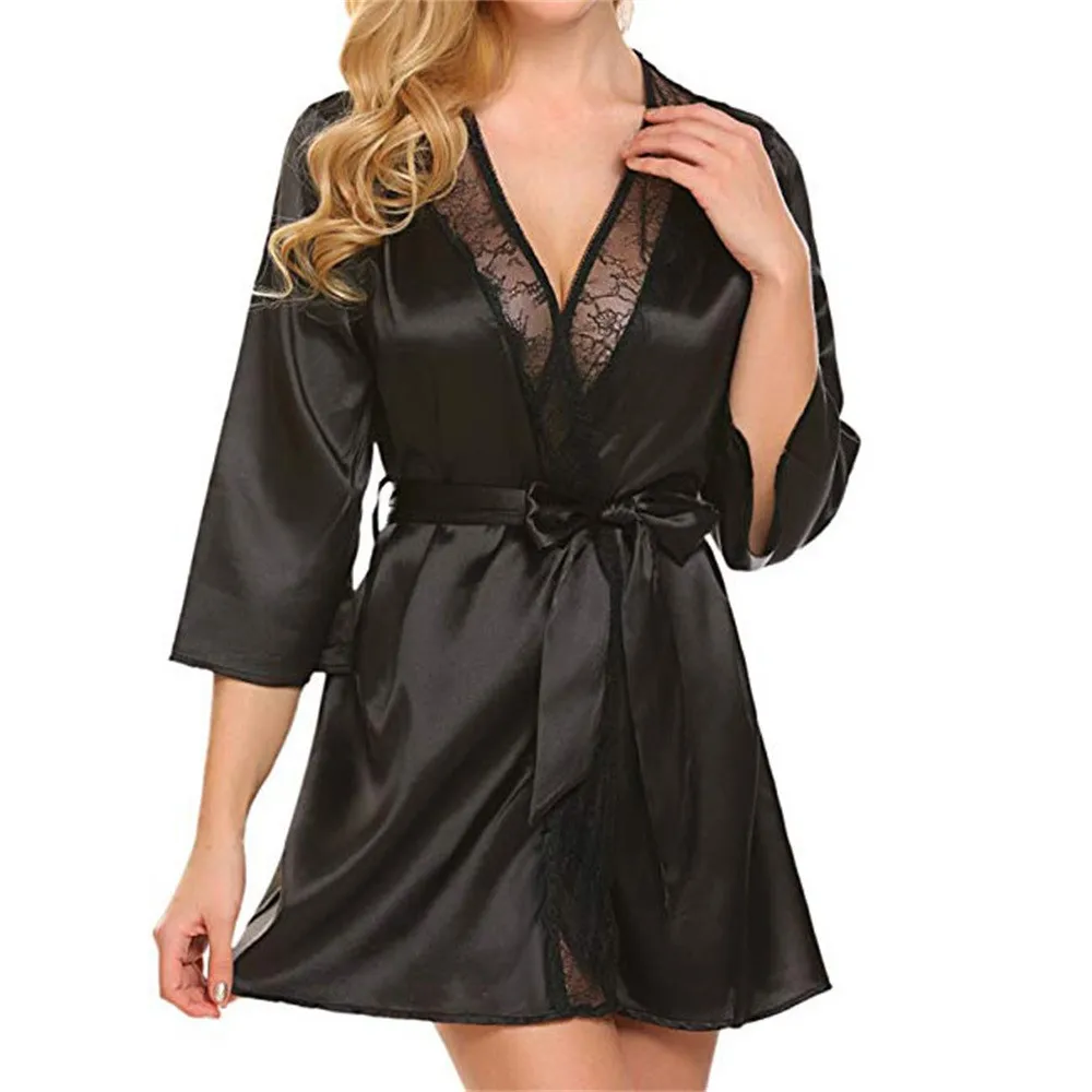 Sexy Lace Nightdress 3 Pieces Set Bride Wedding Robe Satin Sleepwear ...