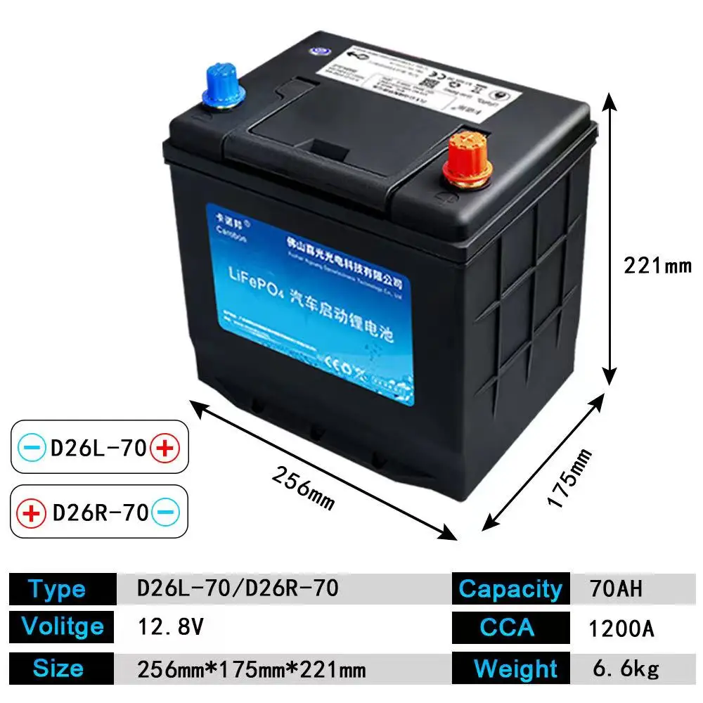 D26L-R-70carobon-automobile-LiFePO4-battery12V1200CCA-Rechargeable ...