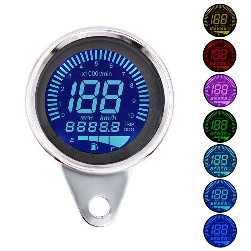LCD Digital MPH KM/H Motorcycle Moped Odometer Speedometer Tachometer ...