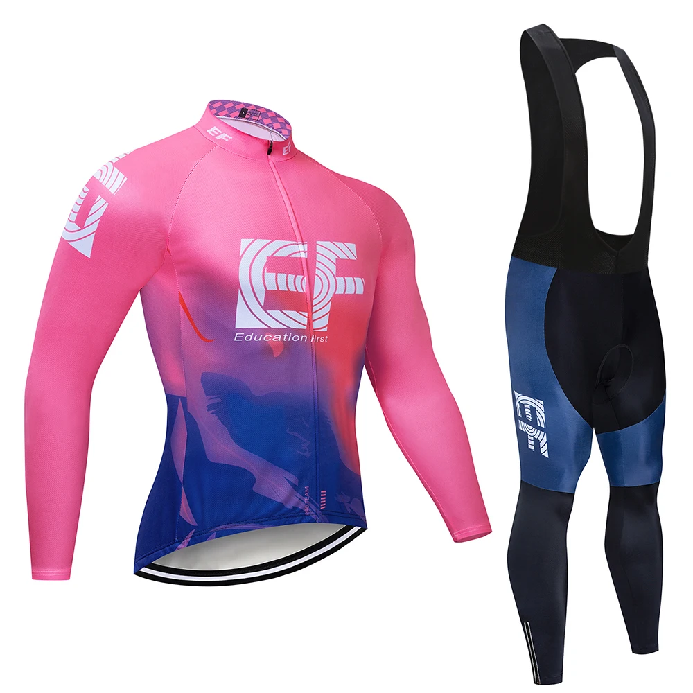 2020 Spring/Autumn Pink EF Cycling Jersey Bib Set Men's Long Sleeves ...