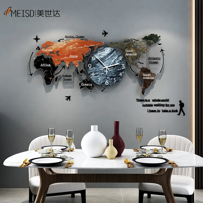 Reloj de pared grande decorativo de acrílico, mapa del mundo, diseño ...