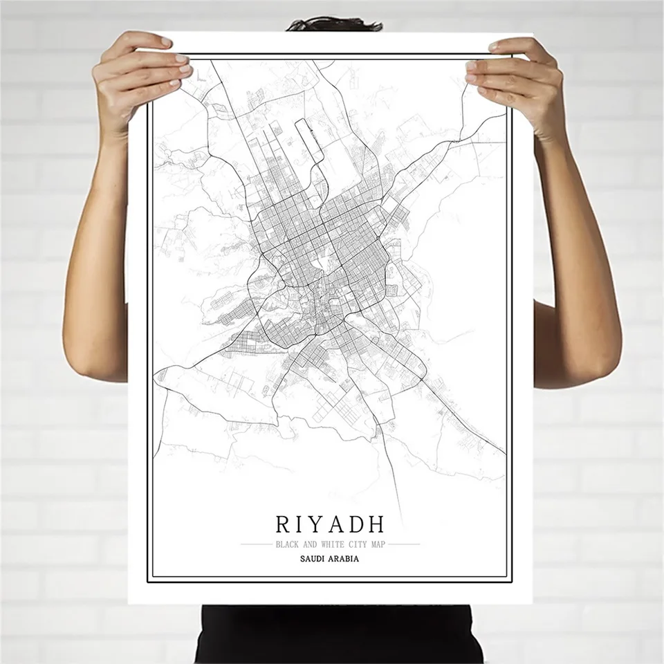 Suudi-arabistan-siyah-ve-beyaz-ehir-haritas-Poster-Nordic-oturma-odas ...