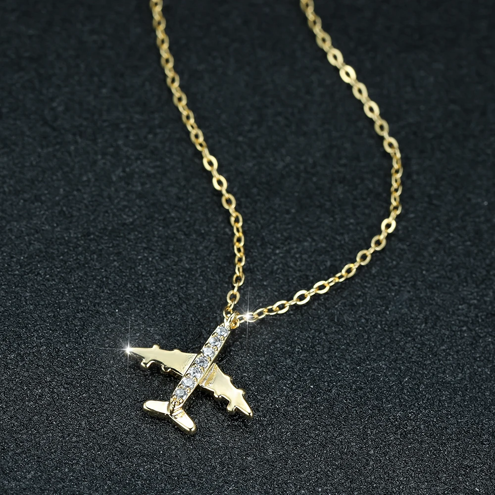 Simple-Fashion-Gold-Color-Airplane-Pendant-Necklace-for-Women-Cute-Tiny ...
