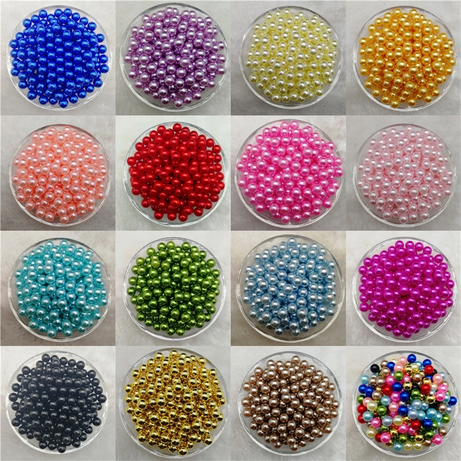 HOT 4 / 6 / 8 /10mm Beautiful No hole Beads Acrylic Round Pearl Loose ...