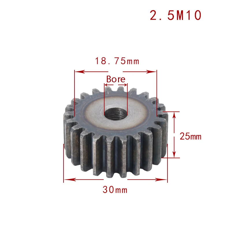 1Pcs Mod 2.5 Spur Gear 10-25 Tooth 45# Carbon Steel Thick 25mm 2.5 ...