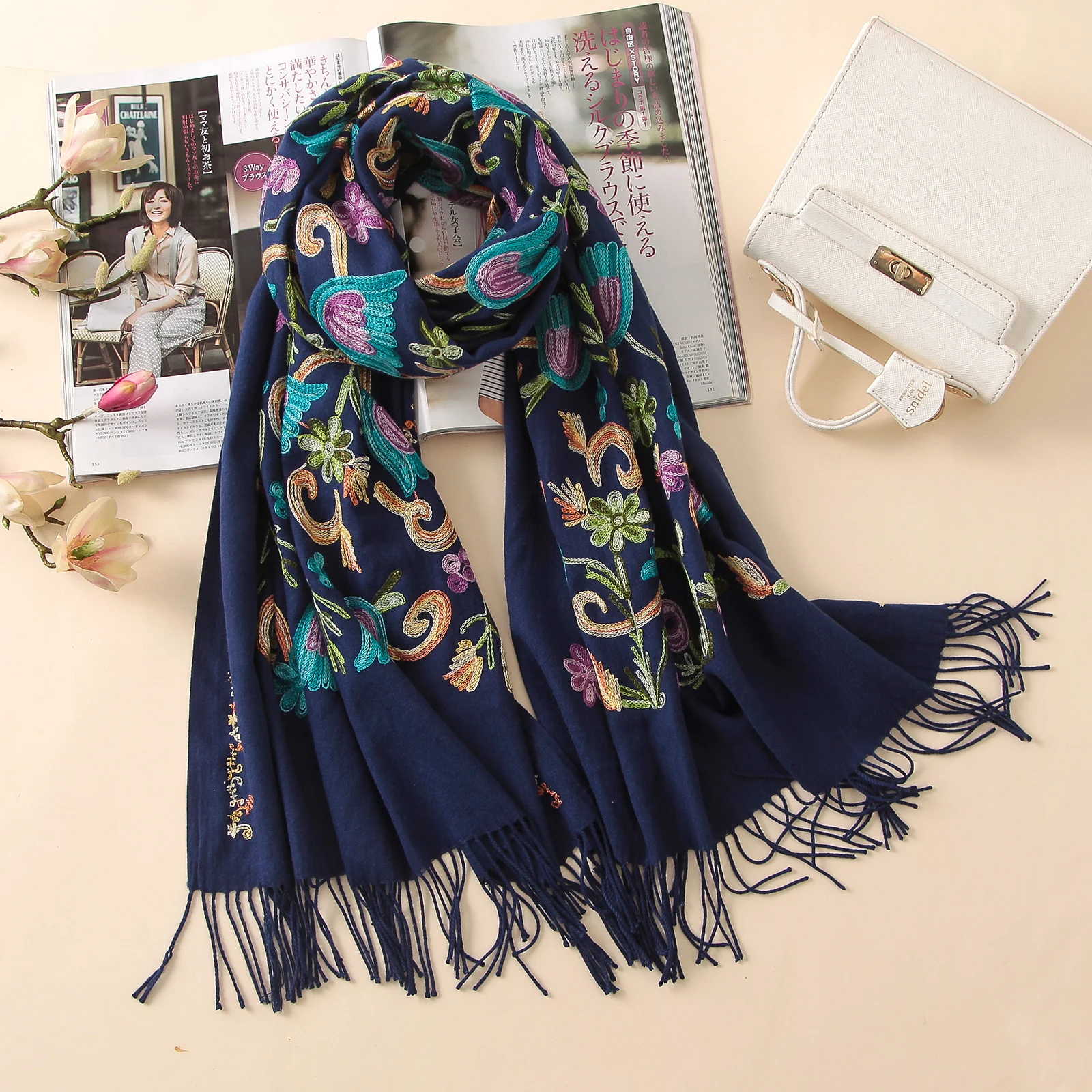 2022 Designer Quality Embroidery Cashmere Scarves Vintage Winter Women ...
