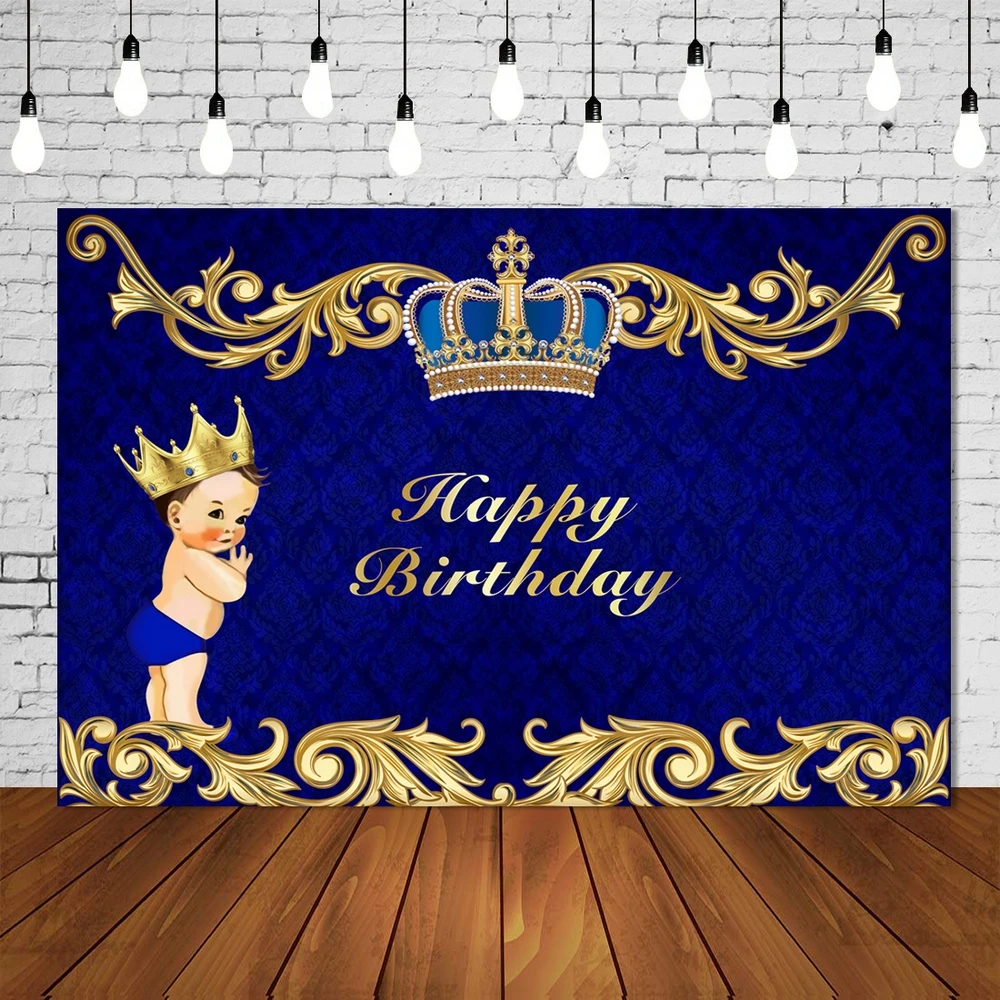 Royal Blue Baby Boy Birthday Party Backdrop Little Prince Banners ...