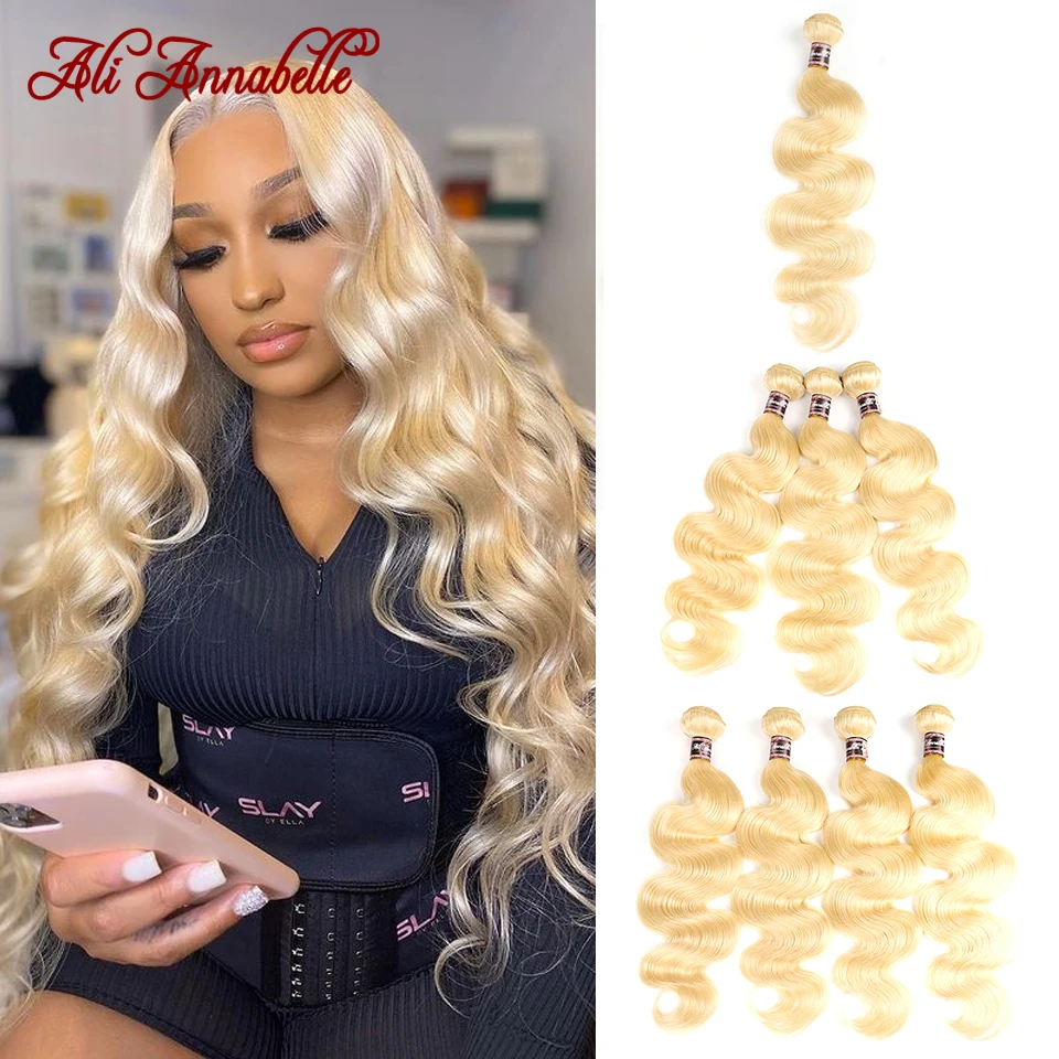 613 Blonde Human Hair Bundles Body Wave Human Hair Weave 1/3/4 Pcs 613 ...