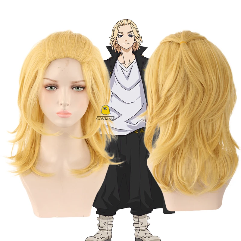 Tokyo Revengers Mikey Cosplay Wig Manjiro Sano Anime Long Blond Curly ...