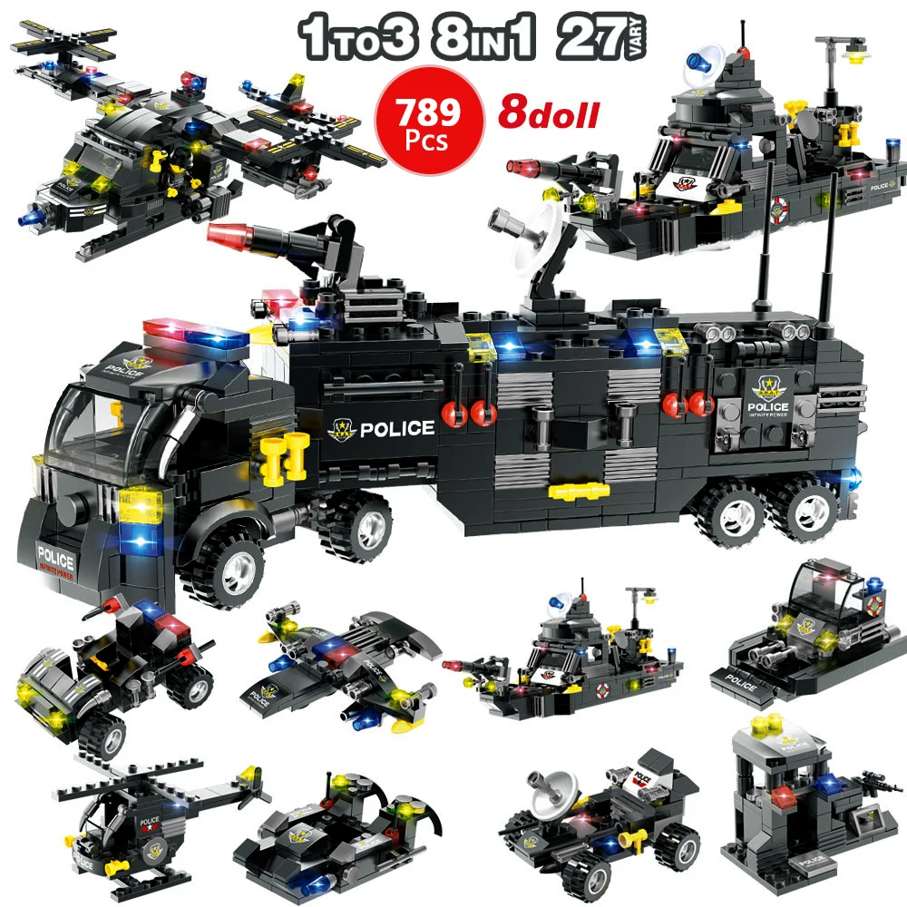 8 IN 1 Building Blocks 789pcs City Police Station Compatible City SWAT ...