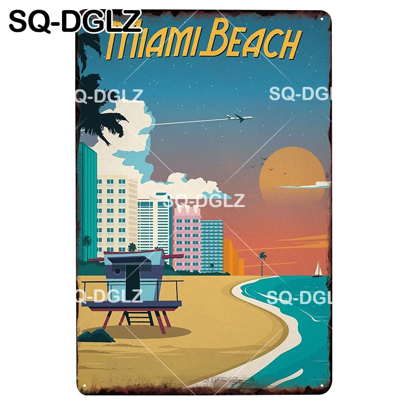 [sq-dglz] Miami Beach Metal Sign Tin Sign Vintage Bar Wall Decor Home ...