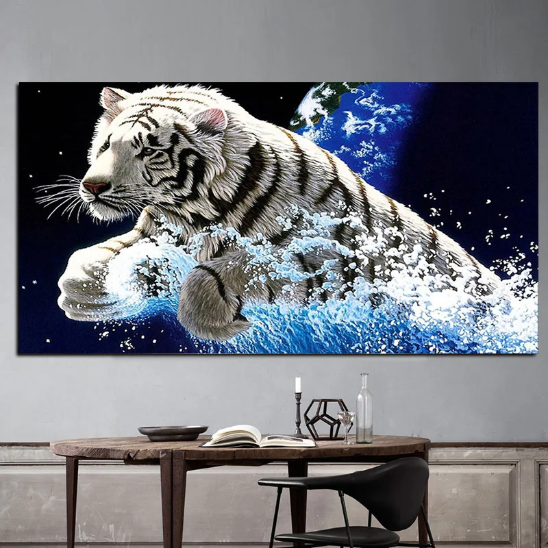 Tiger Poster White Tiger Painting Tiger Wall Art Tiger Canvas Art White ...
