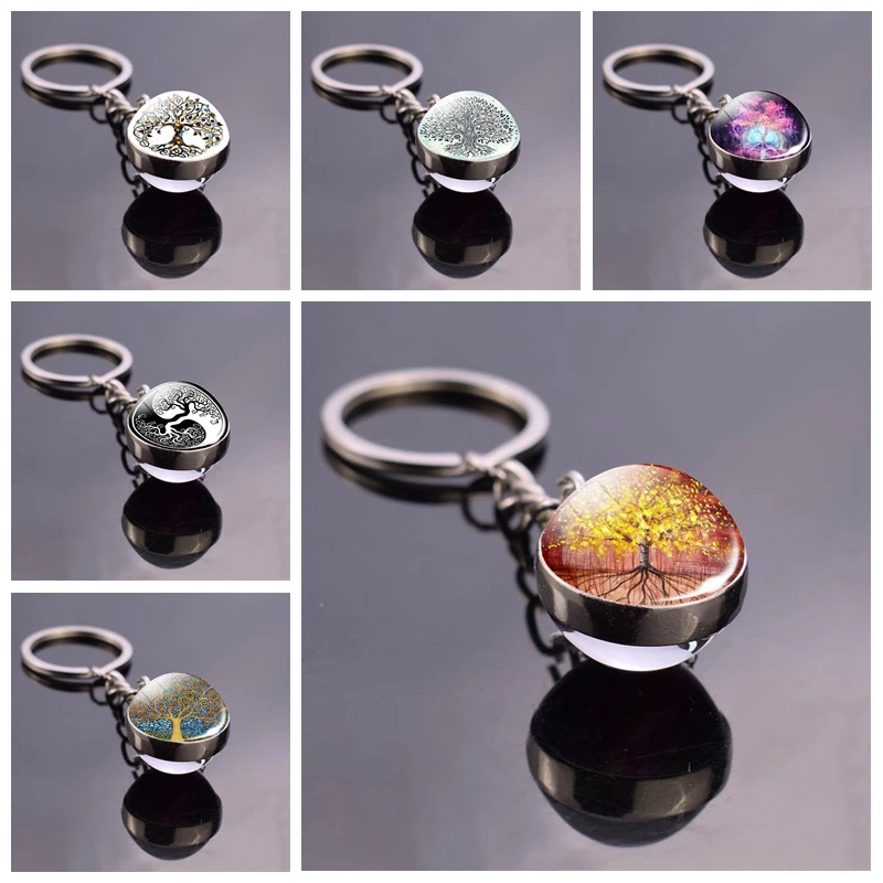 Tree-Keychain-Double-Sided-Glass-Ball-Metal-Tree-Of-Life-Keychain-Key ...