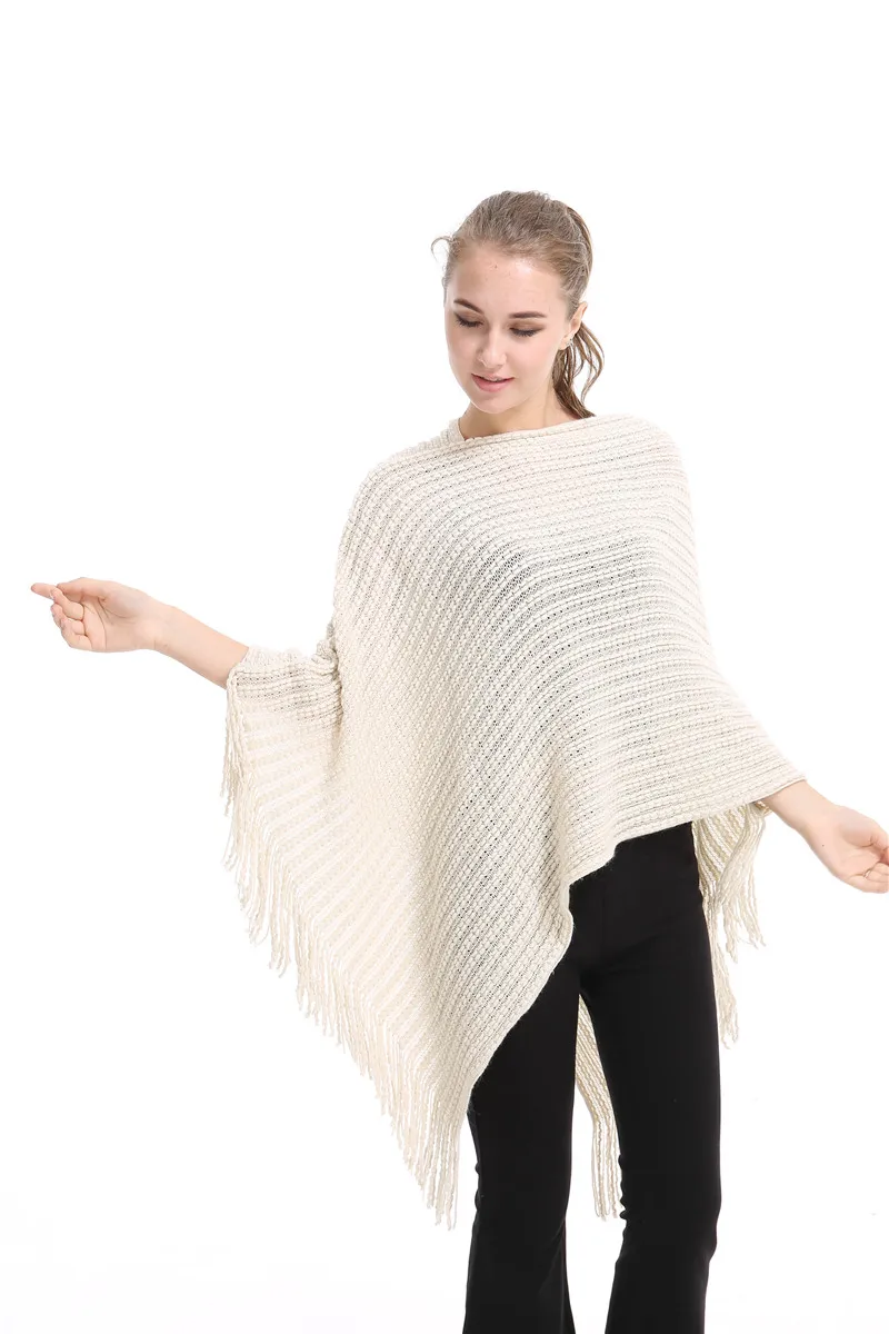 Casual Knitted Women Poncho Plus Solid Scarf Striped Sweater Winter ...