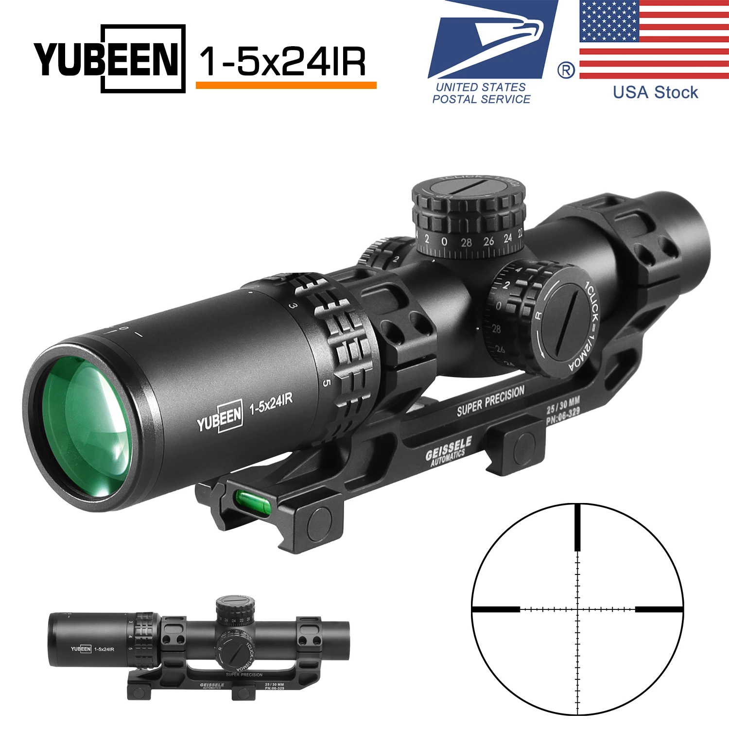 YUBEEN 1 5x24 IR Optical Rifle Scope Red & Green Compact Hunting Scope ...