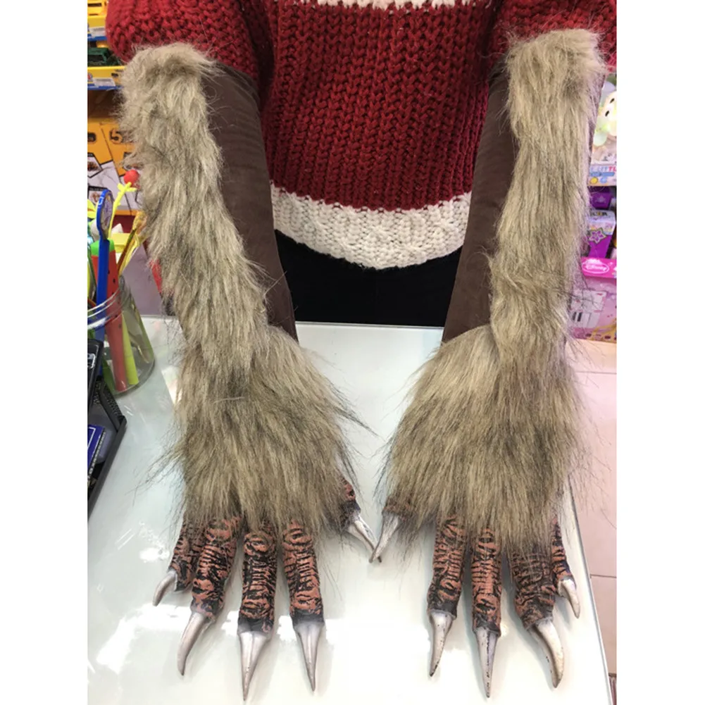Halloween Werewolf Gloves Furry Monster Werewolf Hands Gloves Halloween ...