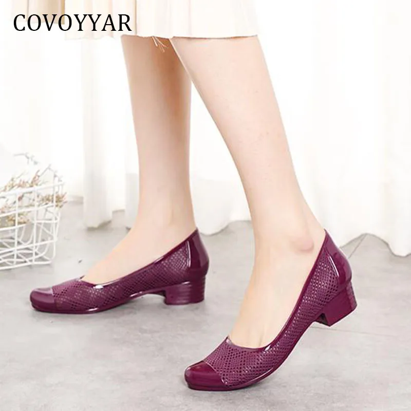COVOYYAR-Pvc-Women-Shoes-Summer-Breathable-Block-Heel-Woman-Pumps-Jelly ...