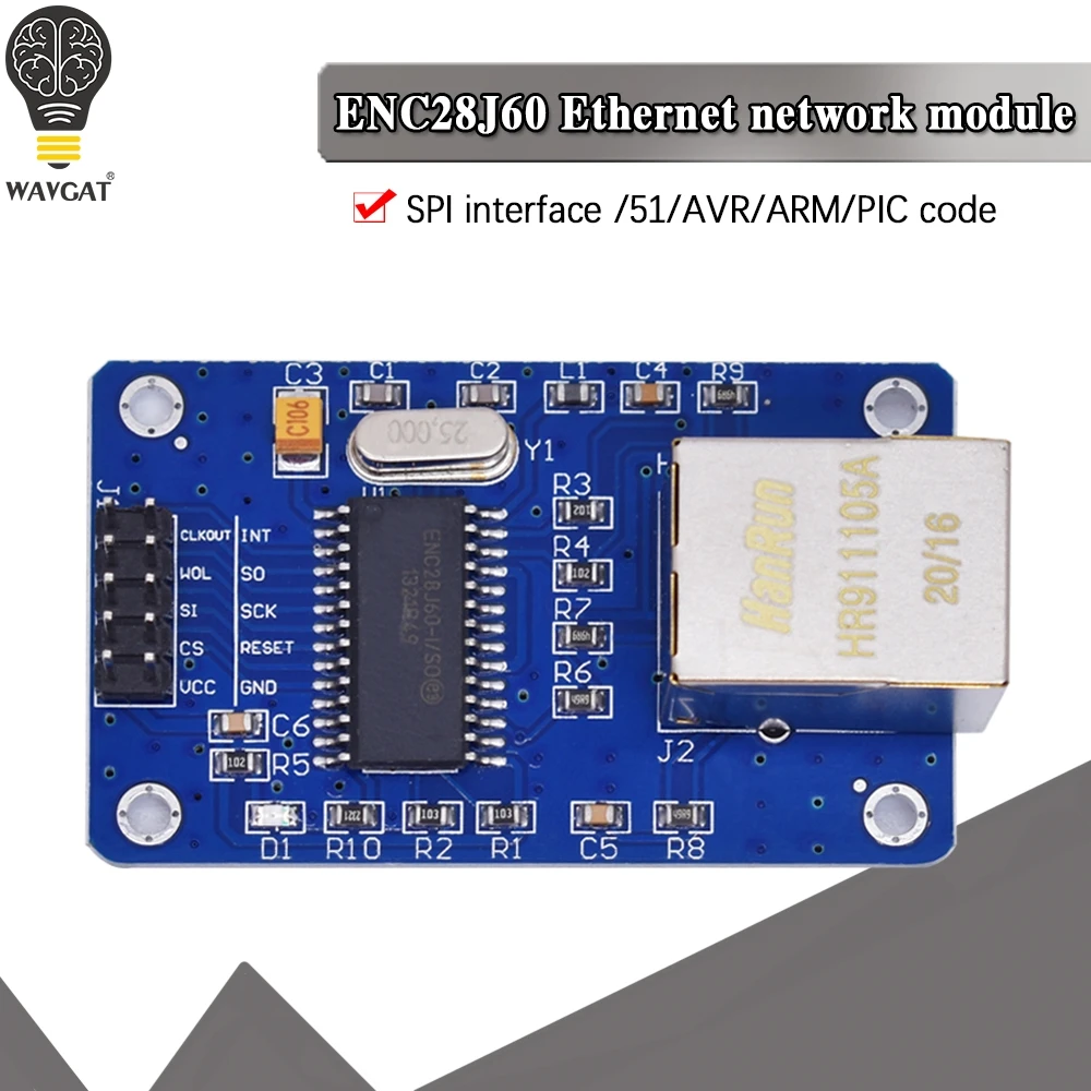 ENC28J60-LAN-Ethernet-Network-Board-Module-25MHZ-Crystal-AVR-51-LPC ...