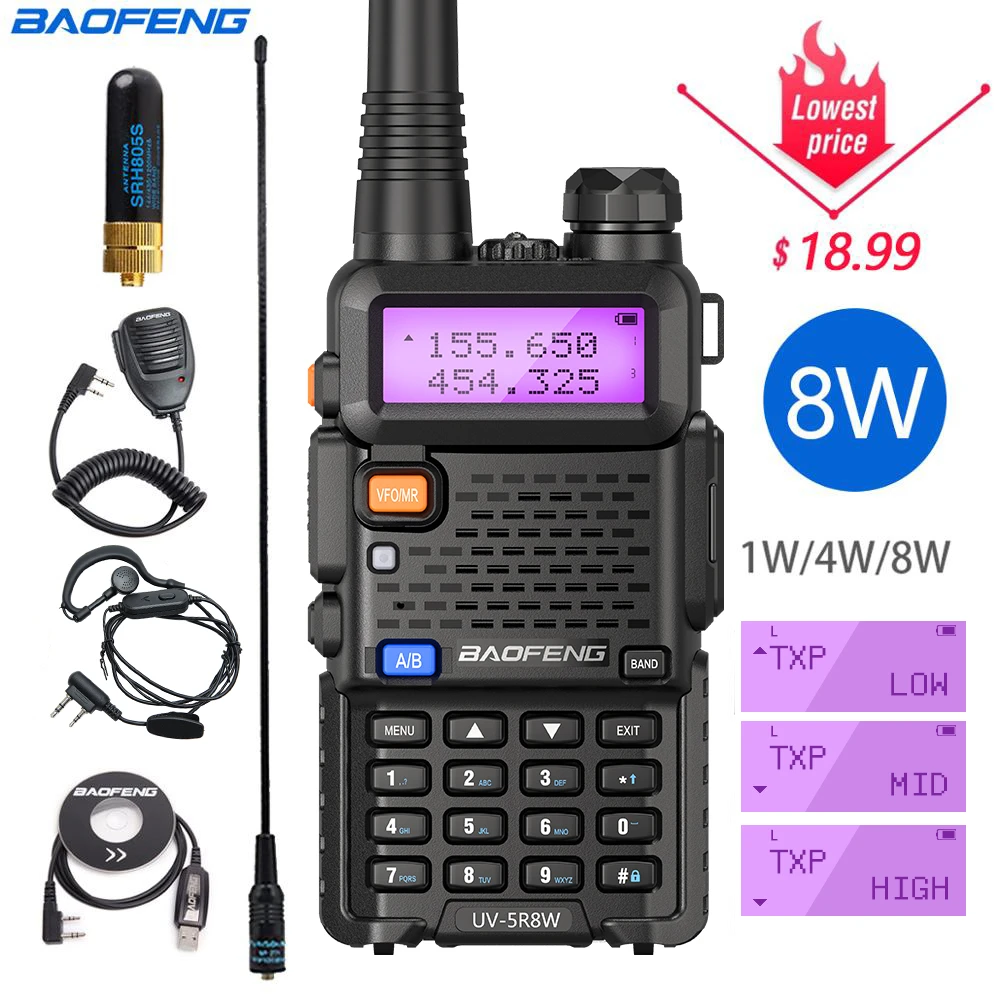 Baofeng Uv-5r 8w High Power 8 Watts Powerful Walkie Talkie Long Range 10km Vhf/uhf Dual Band Two ...