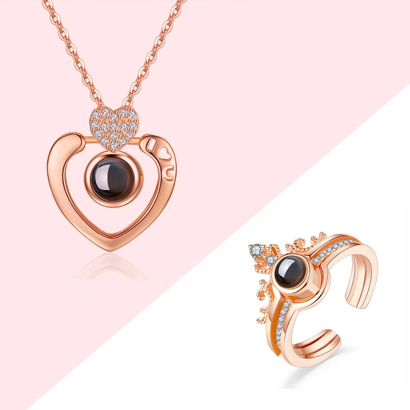 Collier I Love You en plus de 100 langues, pendentif avec projection de ...