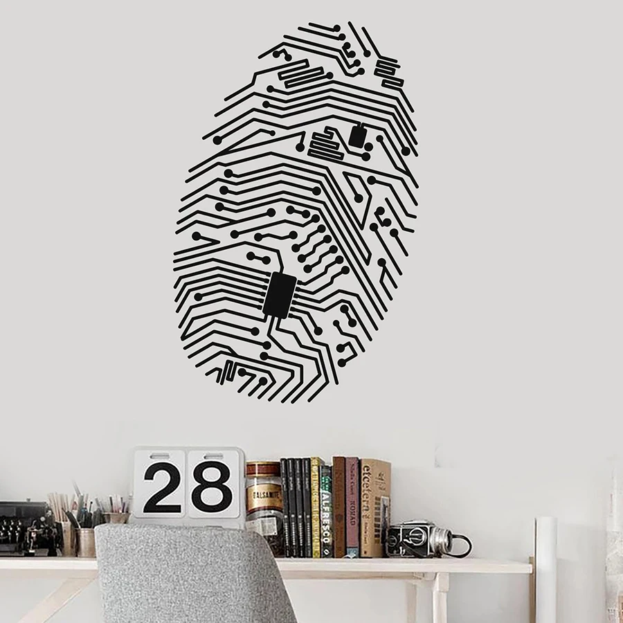 Creative-Fingerprint-Wall-Decal-Chip-Computer-Geek-Security-IT-Vinyl ...