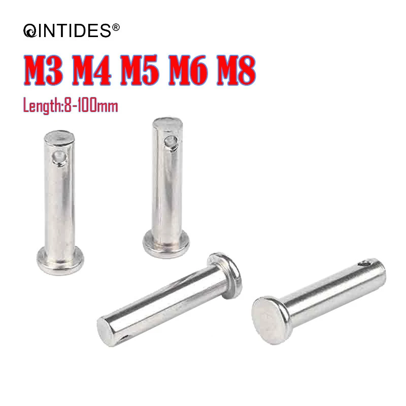 QINTIDES M3 M8 Clevis Pins With Head 304 Stainless Steel Shaft Flat Head With Hole Pin Bolt Pin ...