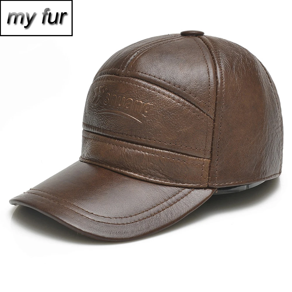 Men Genuine Leather Baseball Caps Brand Casual Real Cowhide Leather Hat ...