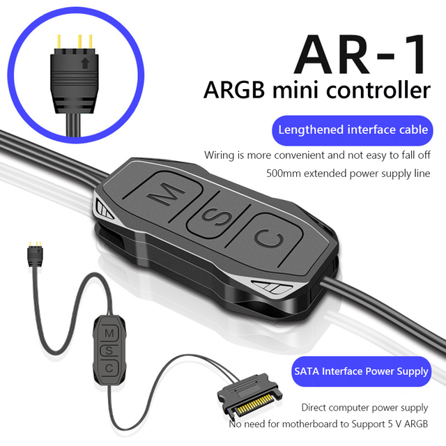Argb Controller 5v 3pin To Sata Power Supply Mini Rgb Controller 3pin ...