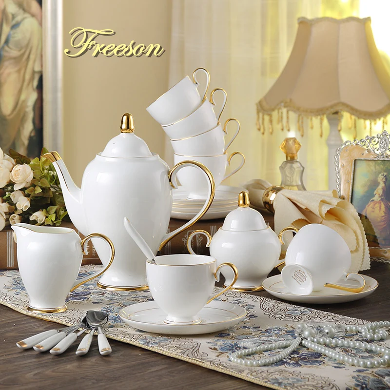 Grace Bone Kopi Set Putih Emas Porselen Tea Set Canggih Pot Piala Mug ...