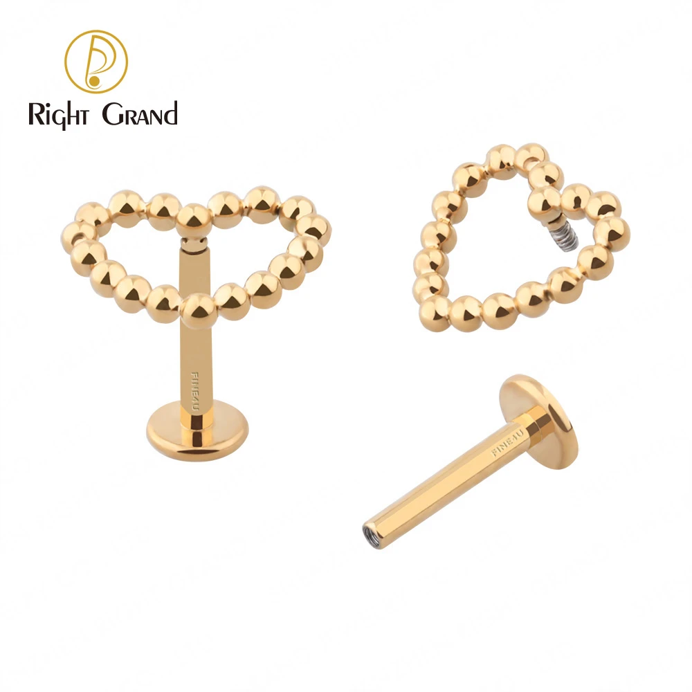 Right Grand ASTM F136 Titanium 16G Heart Shaped Labret Studs Monroe ...