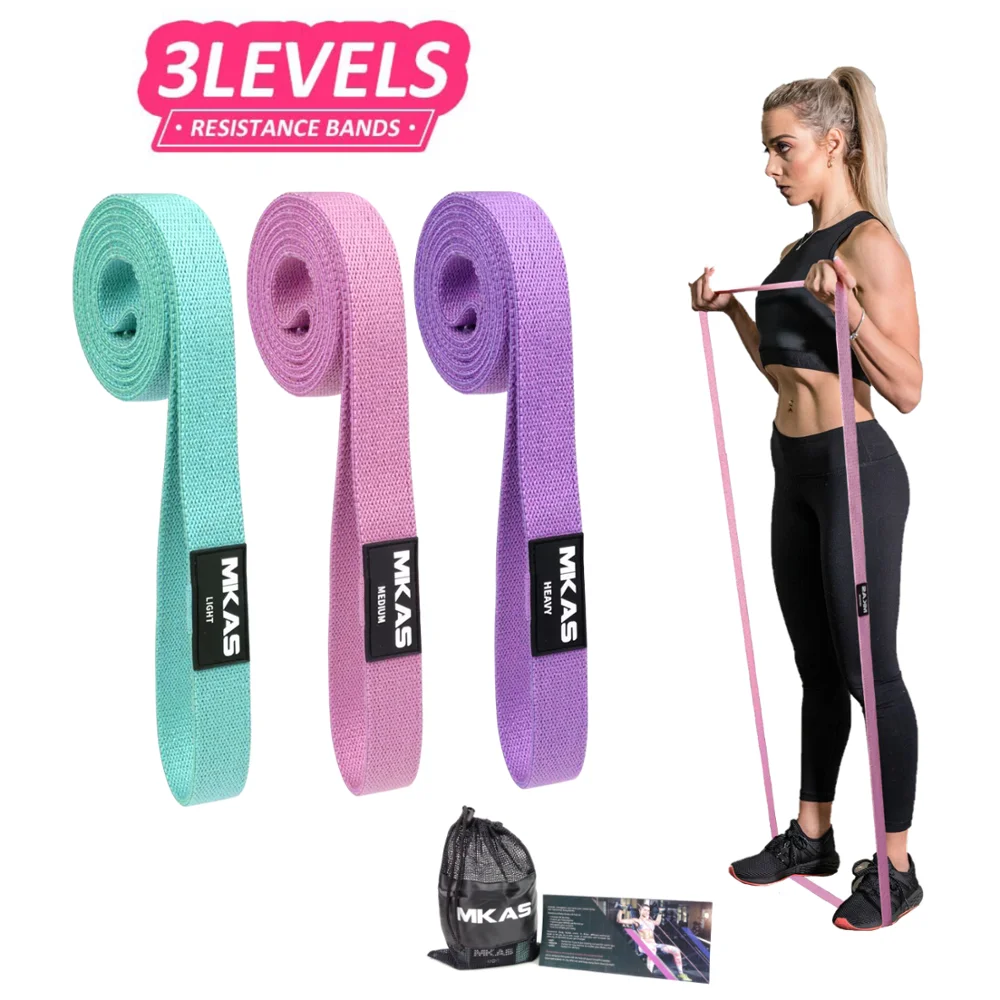 Mkas Fitness Long Resistance Bands Workout Fabric Set Exercise Elastic ...