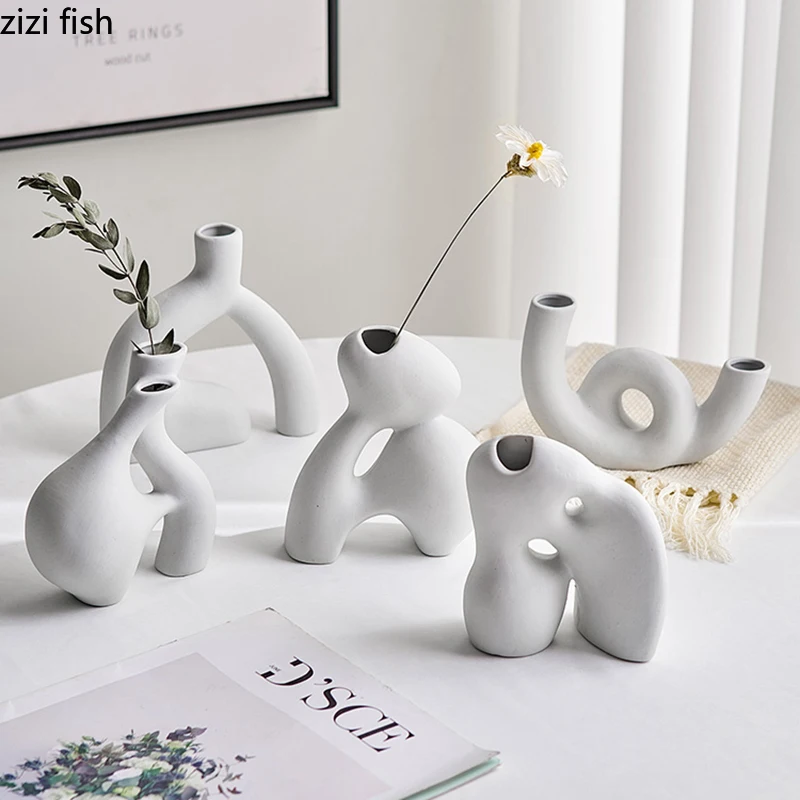 Irregular Shape Ceramic Vase Home Flower Arrangement Vase Living Room ...