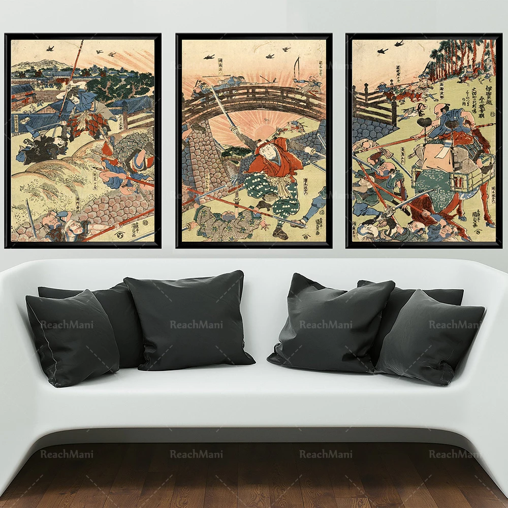 Digital Prints Prints Samurai Wall Posters Set Japanese Warriors Battle ...