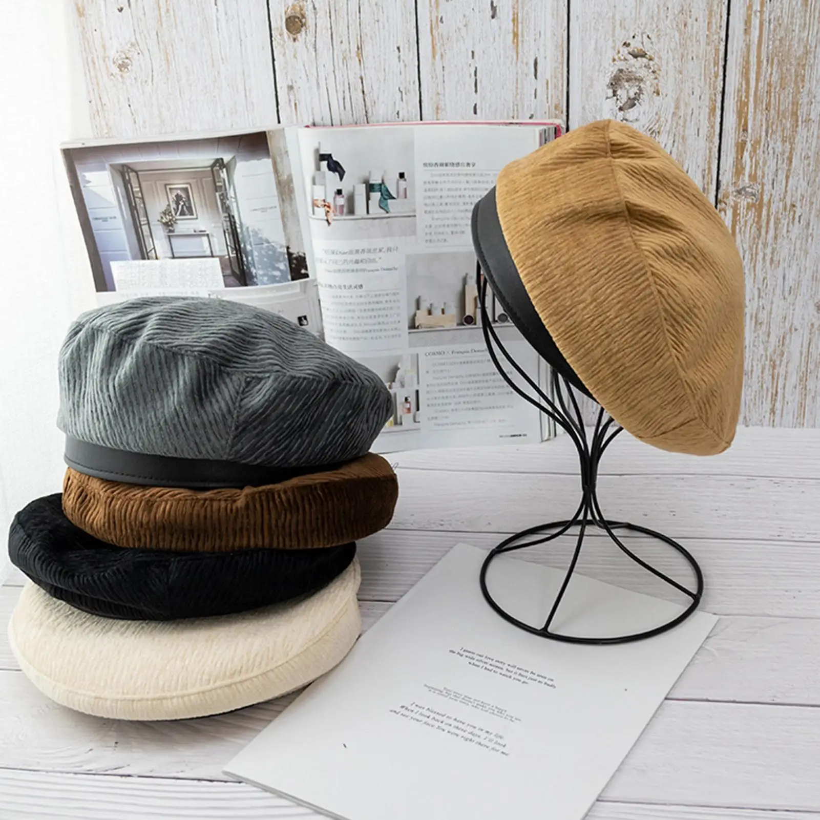 Gorro de boina para mujer y niña, boina cálida de pana, gorro de ...