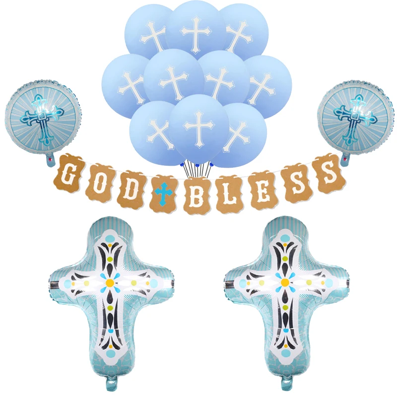 1Set God Bless Balloons Jesus Cross Ballons Kids Baby Shower Decor ...