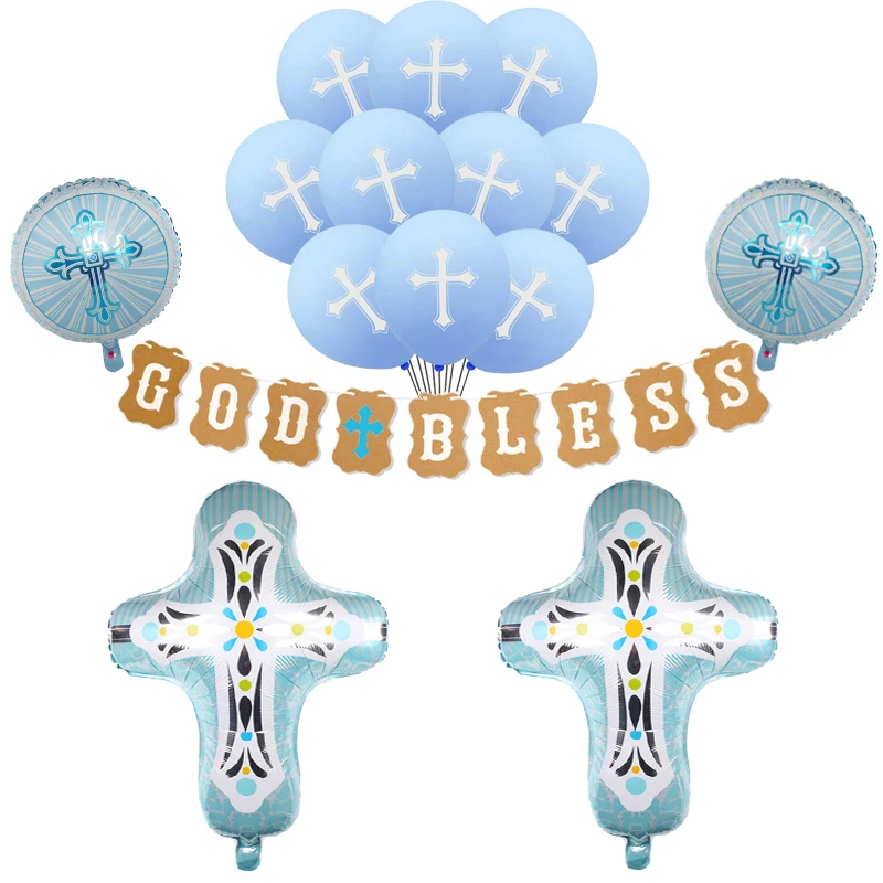 1Set God Bless Balloons Jesus Cross Ballons Kids Baby Shower Decor ...